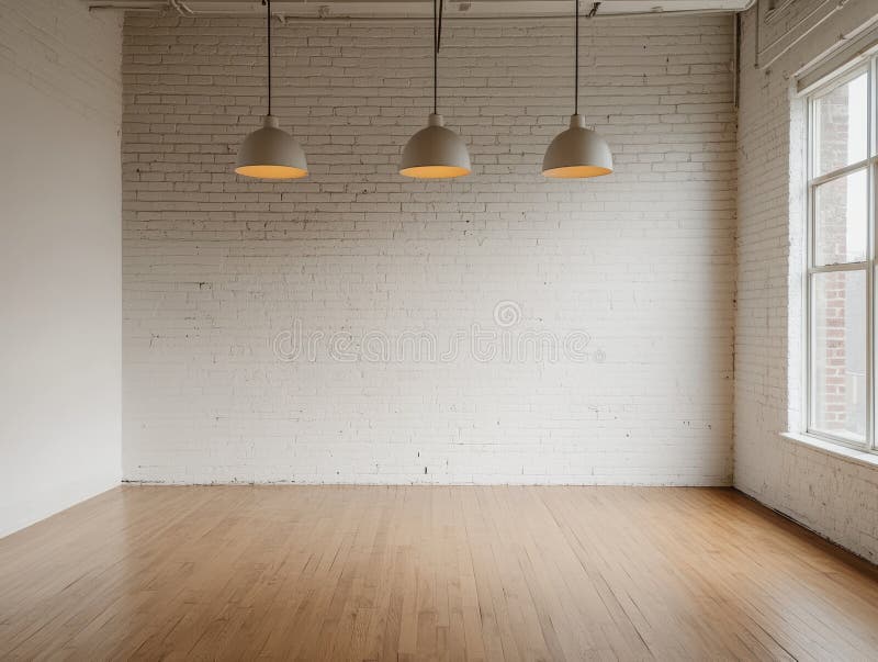 An Empty White Room with Clean Walls, Featuring Hanging Lights Creates ...