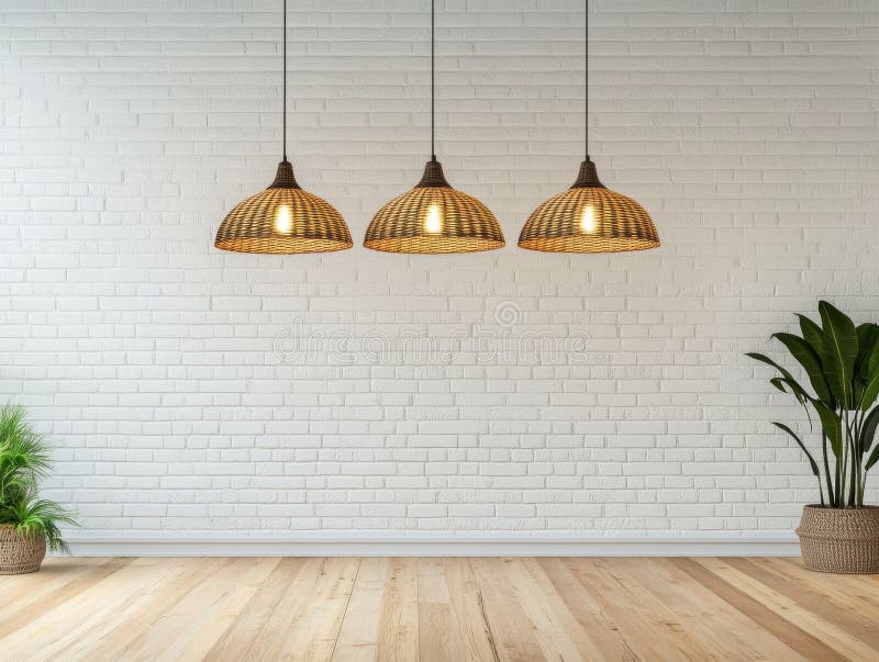 An Empty White Room with Clean Walls, Featuring Hanging Lights Creates ...