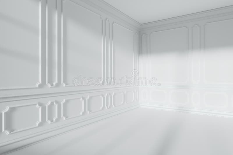 Empty White Room Corner with Classic Style Decor on Walls Stock ...