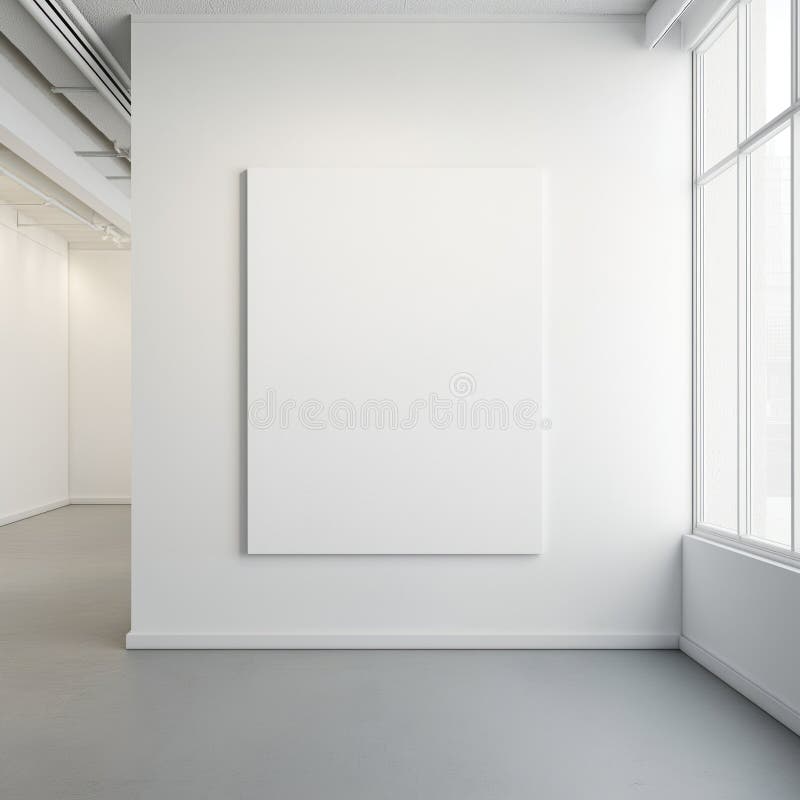 Empty White Room Features Blank Canvas Poster Mockup on White Wall ...