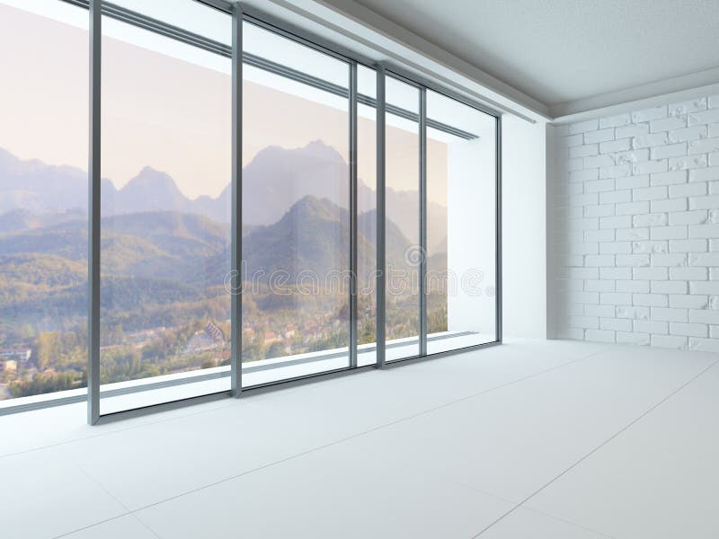 Empty White Room Interior with Huge Window Stock Image - Image of ...
