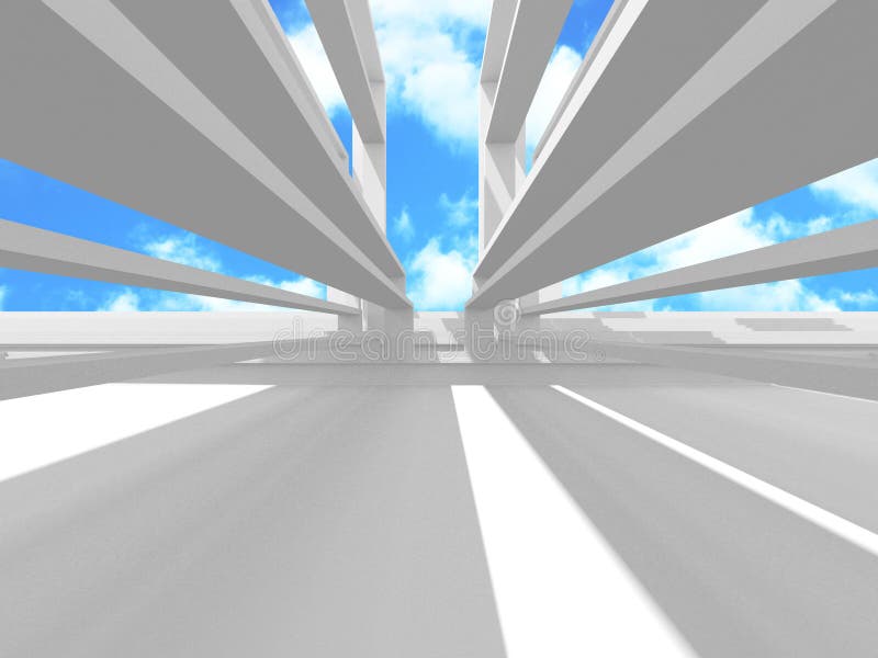 Empty White Room Interior with Window To Sky Stock Illustration ...