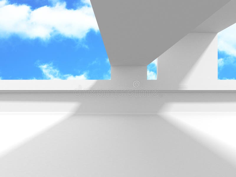 Empty White Room Interior with Window To Sky Stock Illustration ...