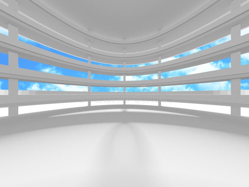 Empty White Room Interior with Window To Sky Stock Illustration ...