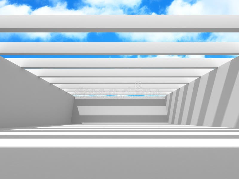 Empty White Room Interior with Window To Sky Stock Illustration ...