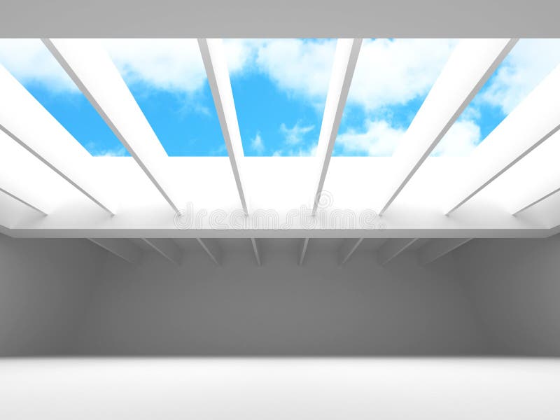 Empty White Room Interior with Window To Sky Stock Illustration ...