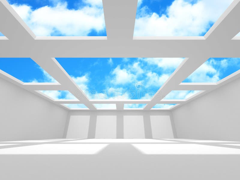 Empty White Room Interior with Window To Sky Stock Illustration ...