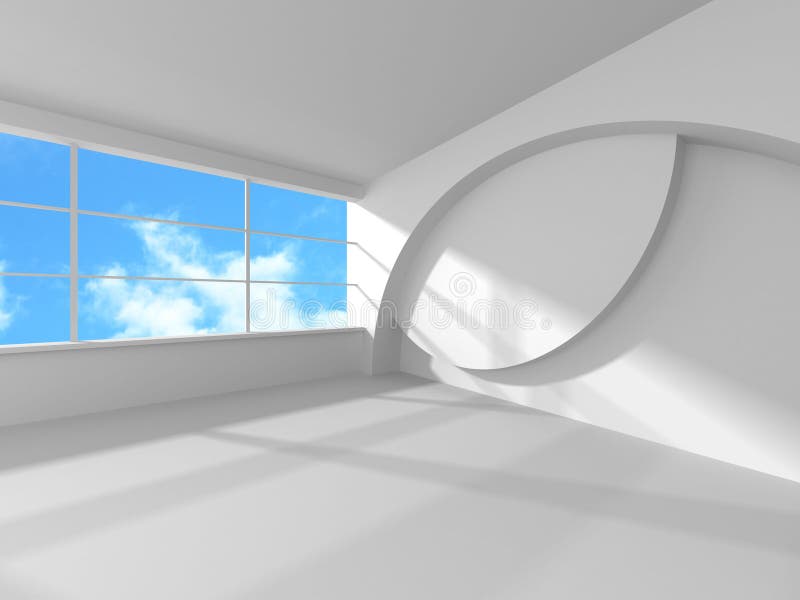Empty White Room Interior with Window To Sky Stock Illustration ...