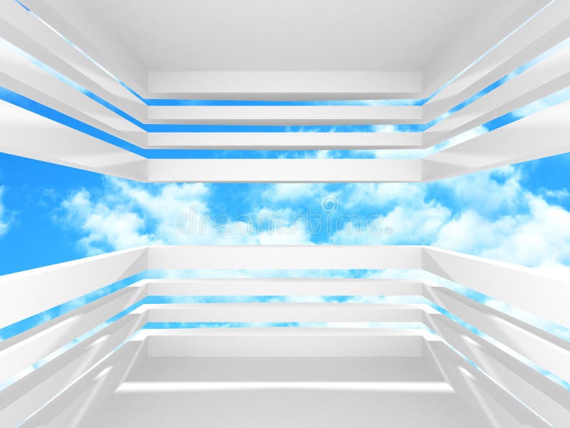 Empty White Room Interior with Window To Sky Stock Illustration ...