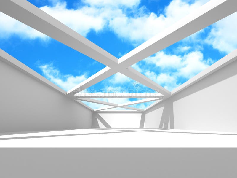 Empty White Room Interior with Window To Sky Stock Illustration ...