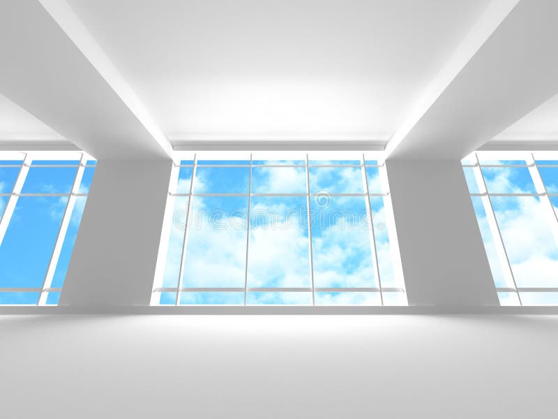 Empty White Room Interior with Windows To Sky Stock Illustration ...