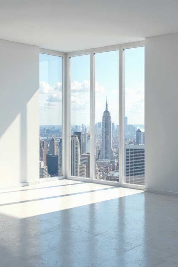 Empty White Room, Large Window Overlooking Cityscape , Architecture ...