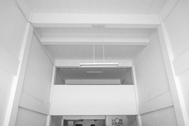 Empty White Room with White Wall, White Ceiling with Lamps. Stock Image ...