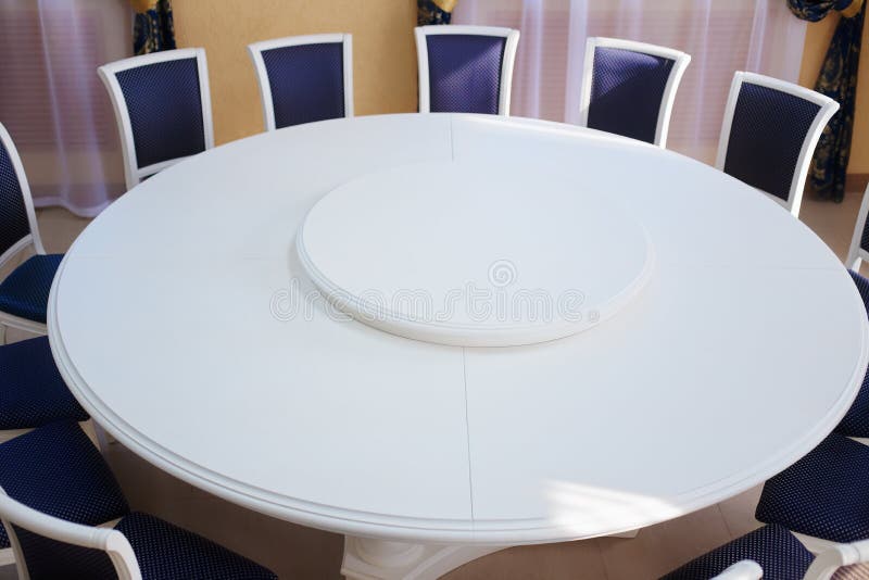 Empty White Round Conference Table and Chairs. Diplomatic Background ...