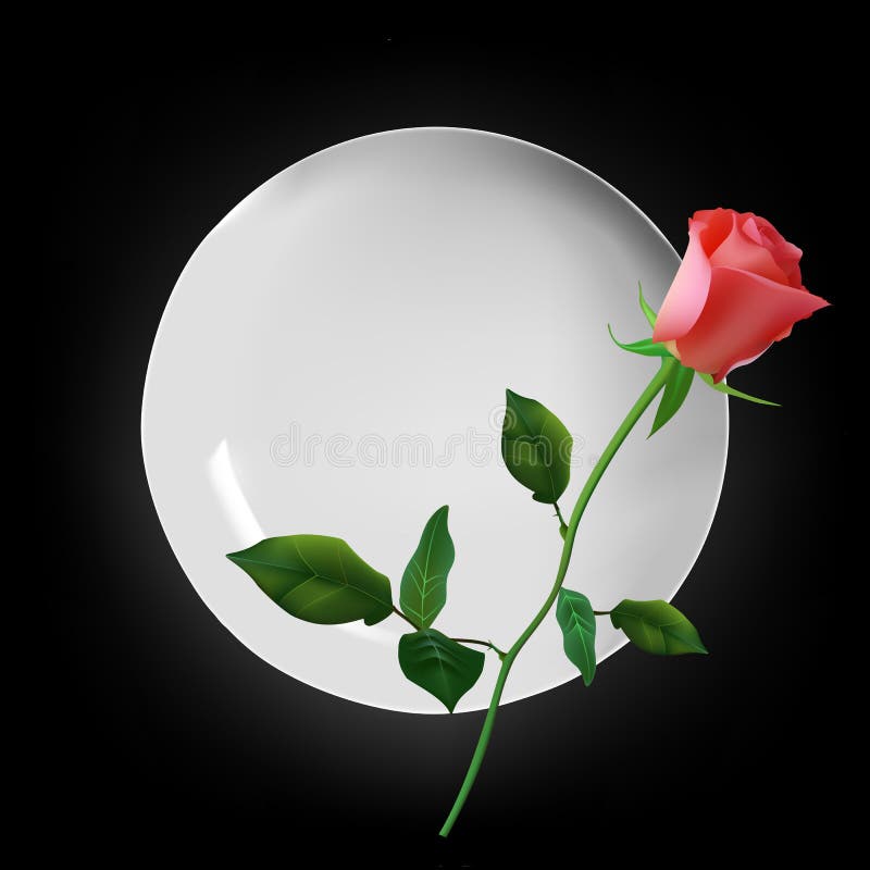Empty White Round Plate with Red Rose Stock Vector - Illustration of ...