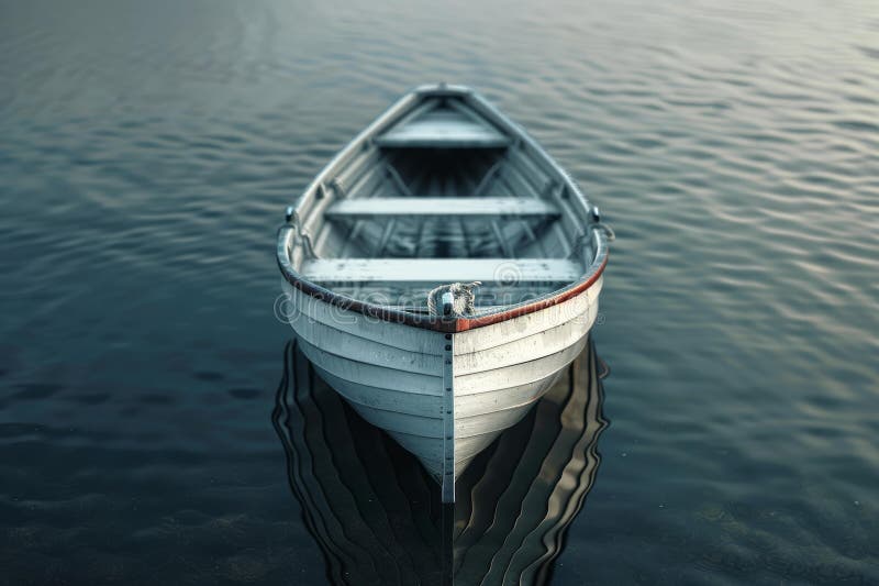 Empty White Rowing Boat Floating on Calm Water Stock Image - Image of ...