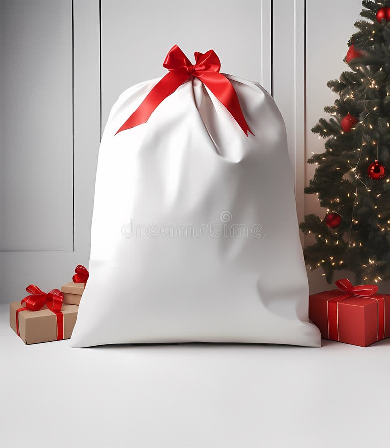 Empty White Sack Mockup with Space for Notes on Background of Christmas ...