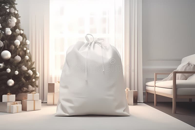 Empty White Sack Mockup with Space for Notes on Background of Christmas ...