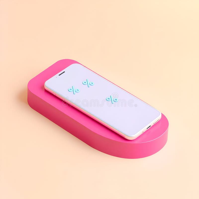 Empty White Screen Cellphone on Pink Product Display Stock Illustration ...