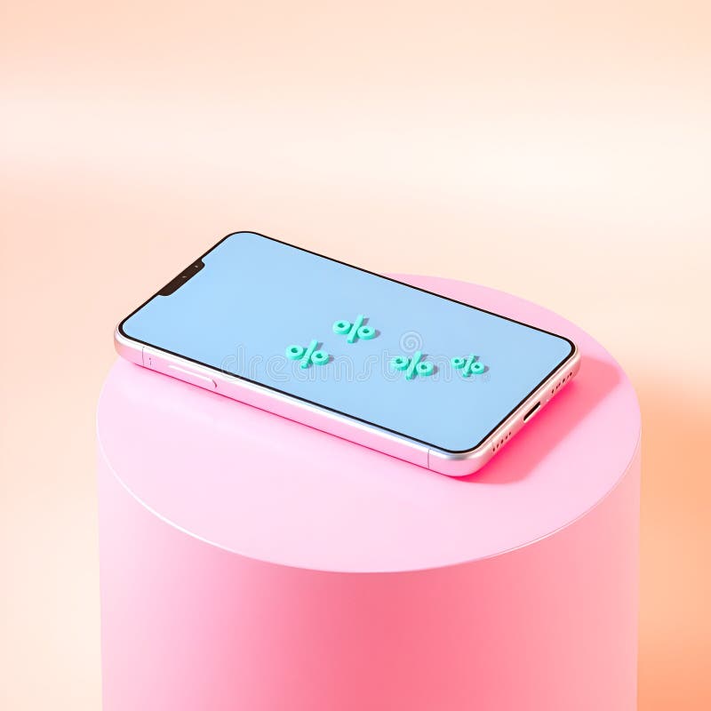 Empty White Screen Cellphone on Pink Product Display Stock Illustration ...
