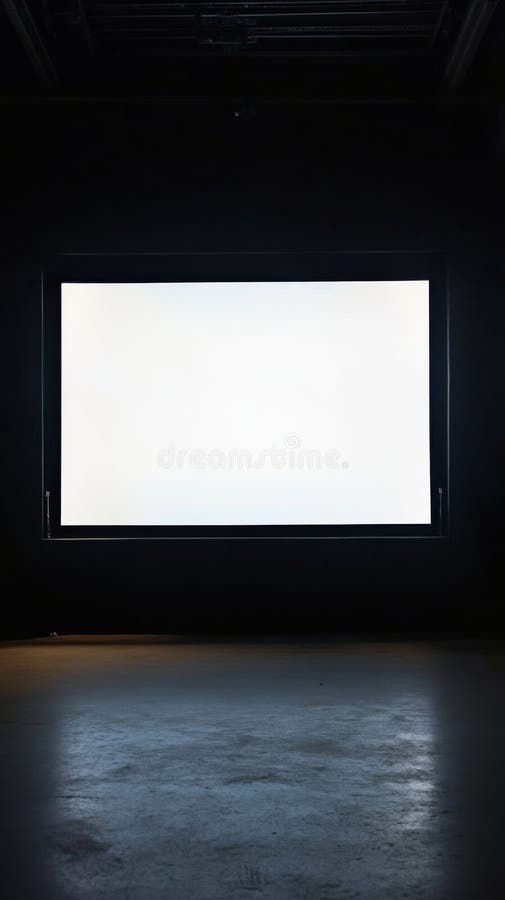 Empty White Screen Dark Room Highlighting Display Technology Stock ...