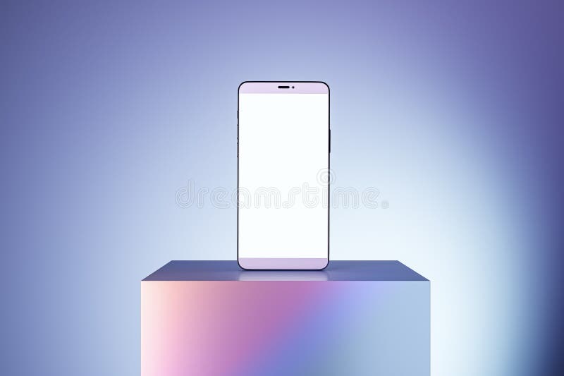 Empty White Screen Smartphone on Creative Square Pedestal Placed on ...