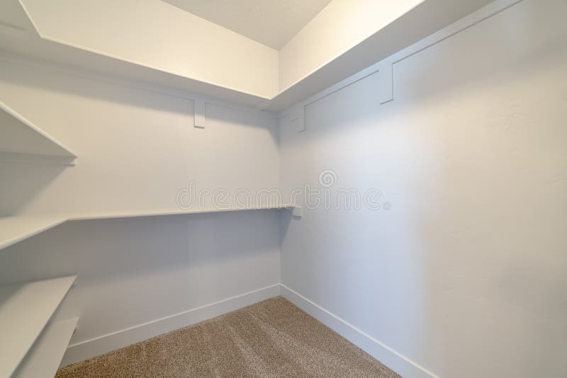 Empty White Shelves Inside a Walk in Cupboard Stock Image - Image of ...