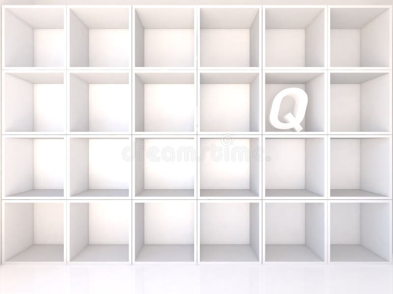 Empty white shelves with Q stock illustration. Illustration of letters ... Empty white shelves with Q stock illustration. Illustration of letters ...