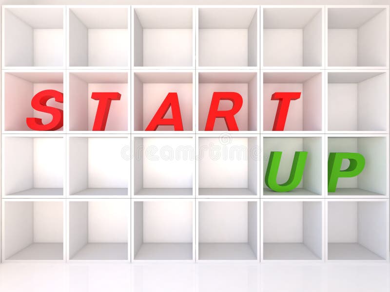 Empty White Shelves with Start Up Stock Illustration - Illustration of ...