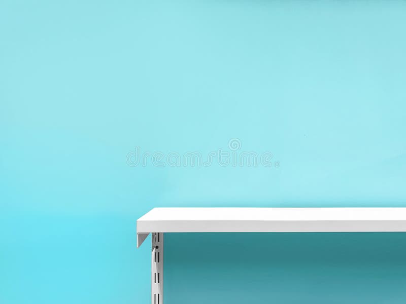 Empty White Shop Shelf, Retail Shelf on Blue Sky Pastel Background ...