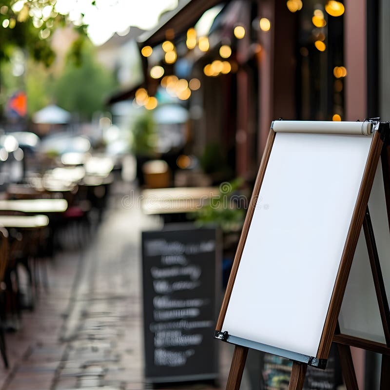 Empty White Sign. Sidewalk Cafe Promotional Board Stock Illustration ...