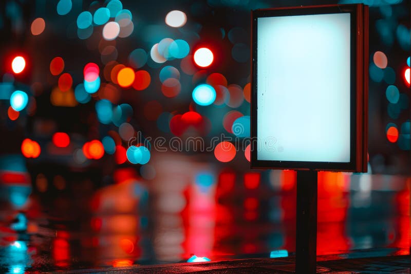 Empty White Signboard at a Busy Bus Stop with Blurred Street Background ...