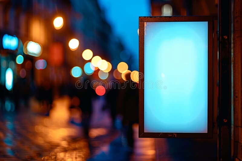 Empty White Signboard at a Busy Bus Stop with Blurred Street Background ...