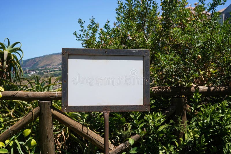 Empty Signboard in Mediterranean Garden Stock Photo - Image of symbol ...