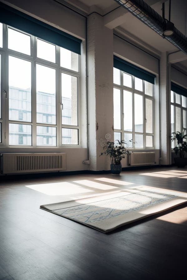 Empty White Space, Loft Studio, Yoga Mat on the Floor AI Generated ...