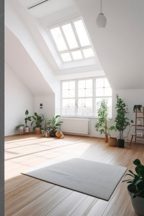 Empty White Space, Loft Studio, Yoga Mat on the Floor AI Generated ...