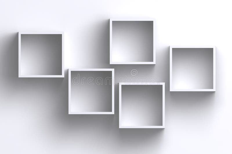 Empty White Square Frame Shelf Boxes on Blank Wall Stock Illustration ...