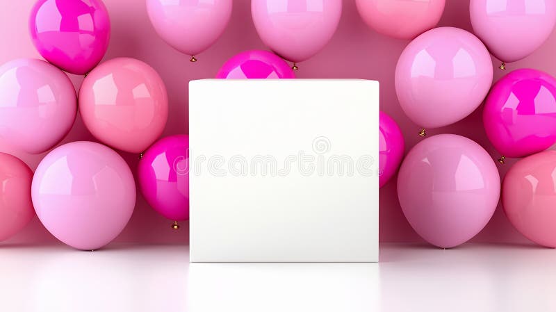 Empty White Square Frame Surrounded by Pink and Purple Balloons on a ...