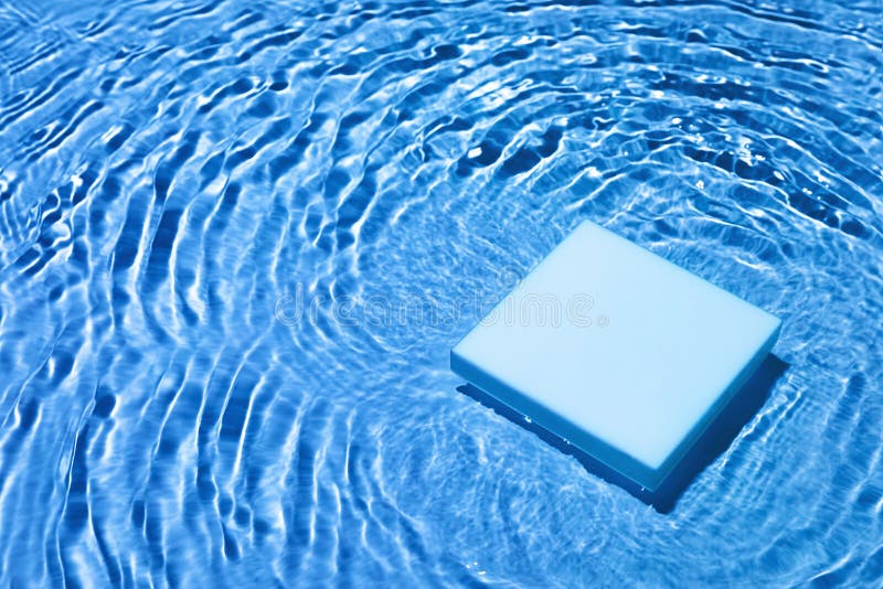 Two Empty Square Podiums on Transparent Blue Water Background Stock ...