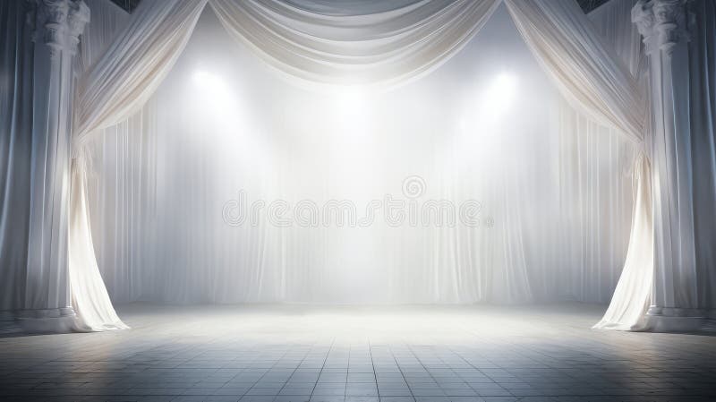 Empty White Stage with White Curtains and Spotlight Stock Illustration ...