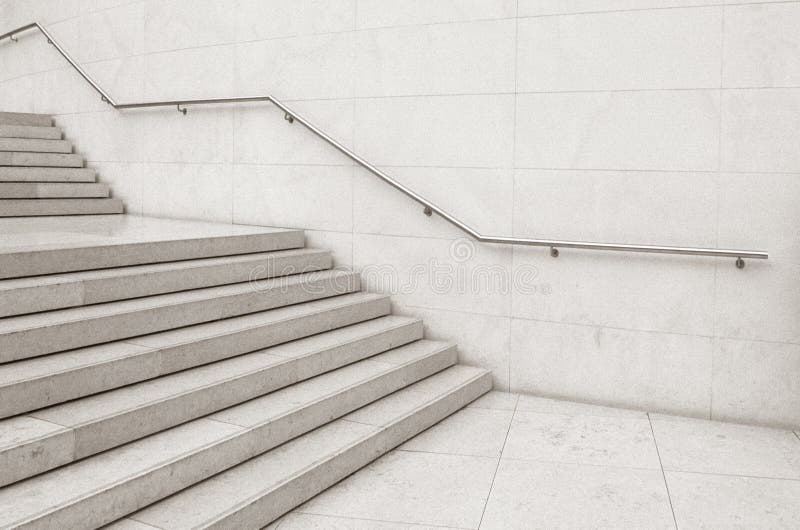 White Stairs with Metal Handrails on the Wall Stock Image - Image of ...