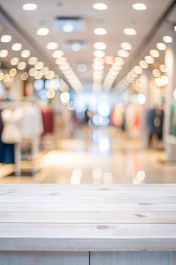 Empty White Table with Blurred Bokeh Store Background Stock Image ...