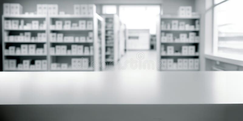 An Empty White Table Inside a Pharmacy. Sharp Focus on the Table ...