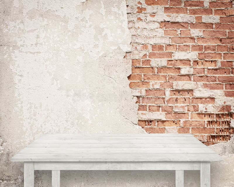 Empty White Table Next To Brick Wall Stock Photo - Image of concrete ...
