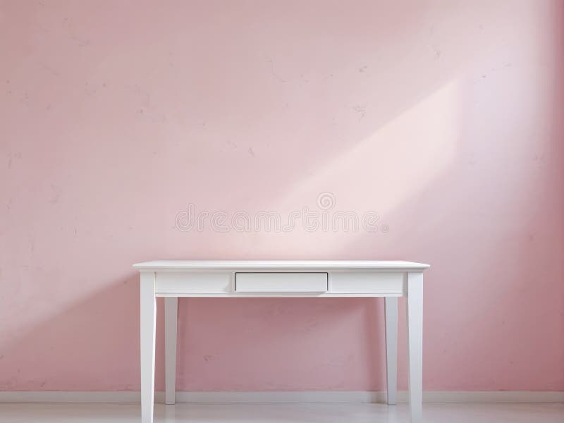 Empty White Table and Pink Wall in Girls Room Stock Image - Image of ...