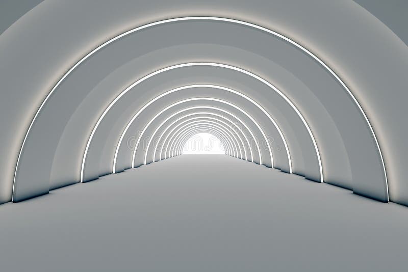 Empty White Tunnel with the Bright Light Infront in 3d Rendering Stock ...
