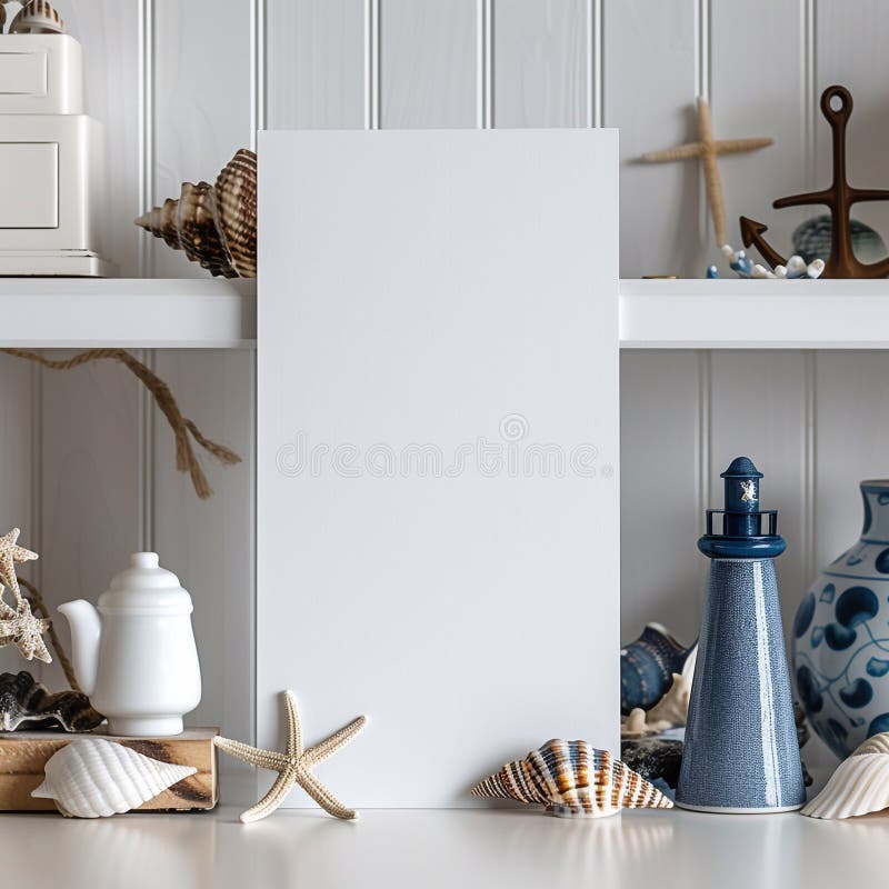 Empty White Vertical Card Mockup, Standing on a Shelf in a Room ...