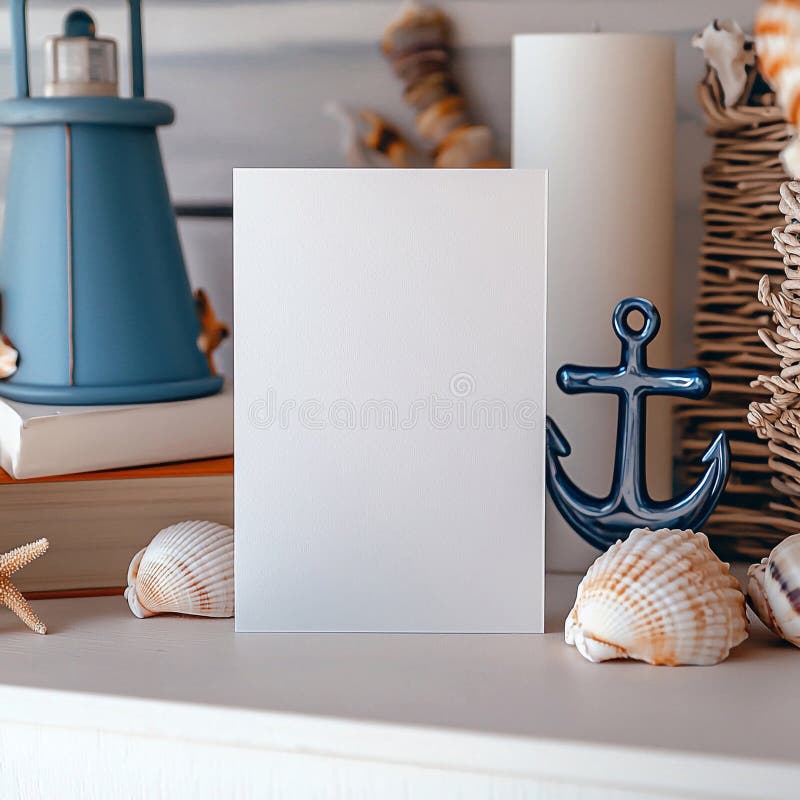 Empty White Vertical Card Mockup, Standing on a Shelf in a Room ...