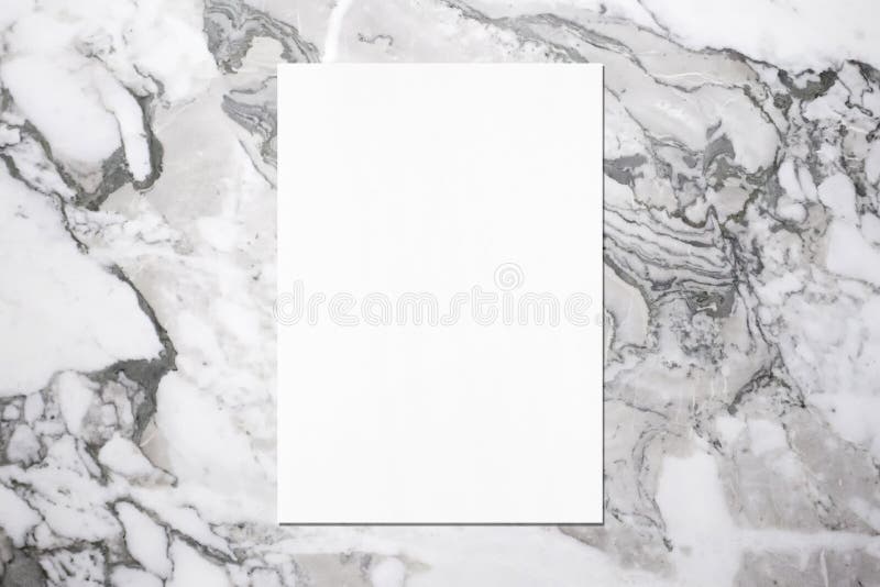 Empty White Vertical Rectangle Poster Mockup on Grey Marble Background ...