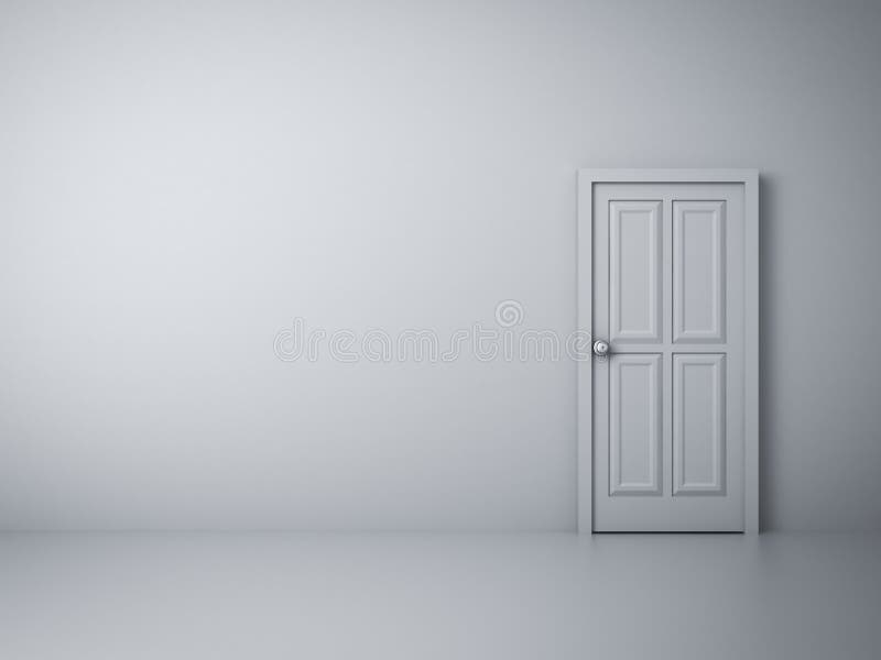 Empty White Wall with Closed Door Stock Illustration - Illustration of ...